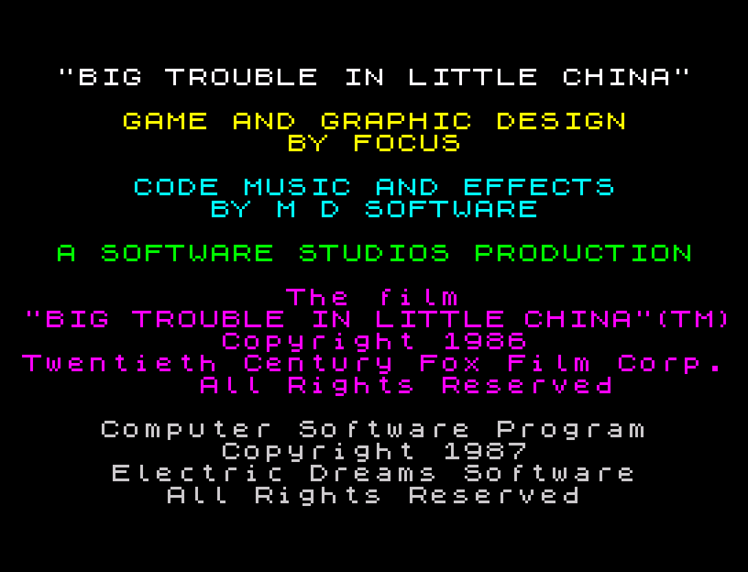 Big Trouble in Little China ZX Spectrum 96 | The King of Grabs